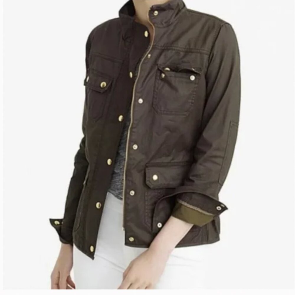 J Crew Downtown Field Jacket Resin Coated Twill Olive… - Gem